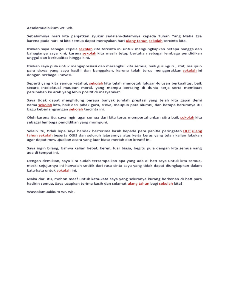 Contoh Selayang Pandang HUT Sekolah | PDF | Karier & Perkembangan ...