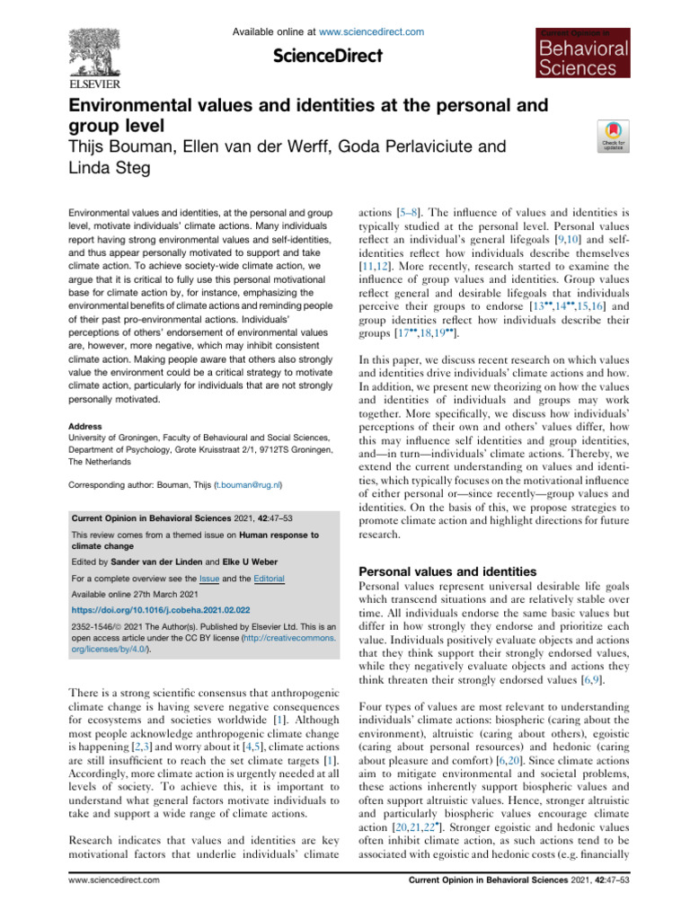 Thijs Bouman.2021.Environmental Values and Identities at The Personal ...