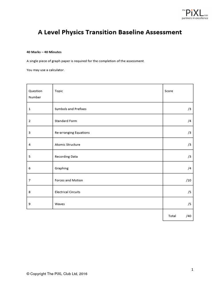 A Level Baseline Assessment | PDF | Waves | Atomic Nucleus