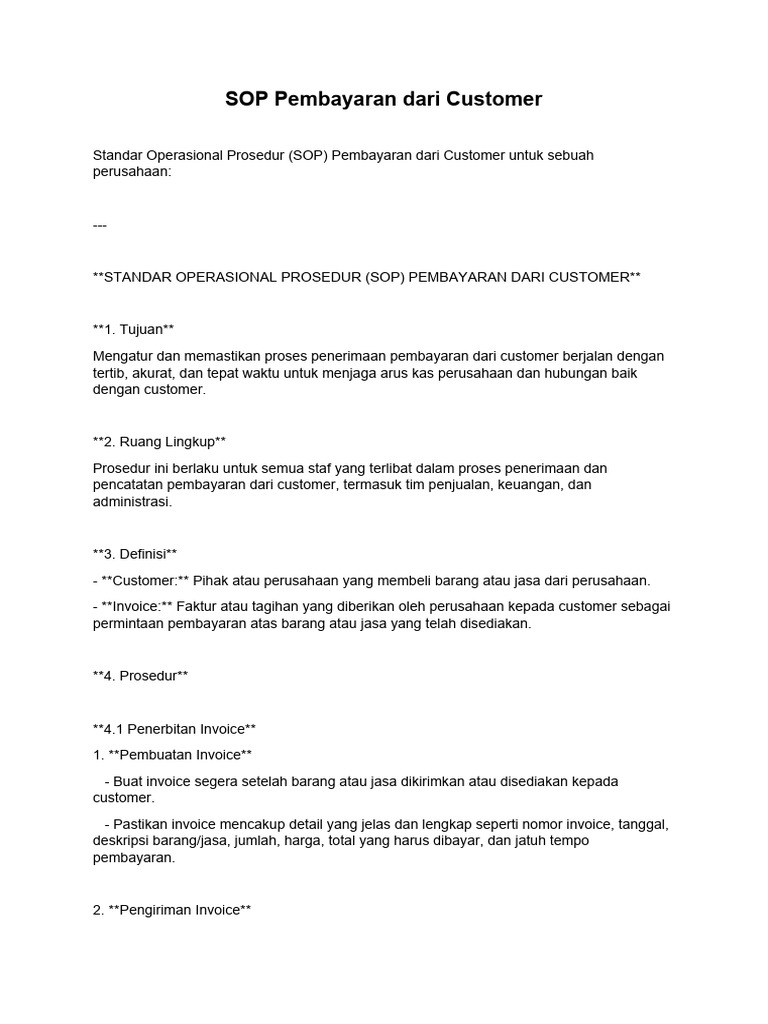 SOP Pembayaran dari Customer | PDF