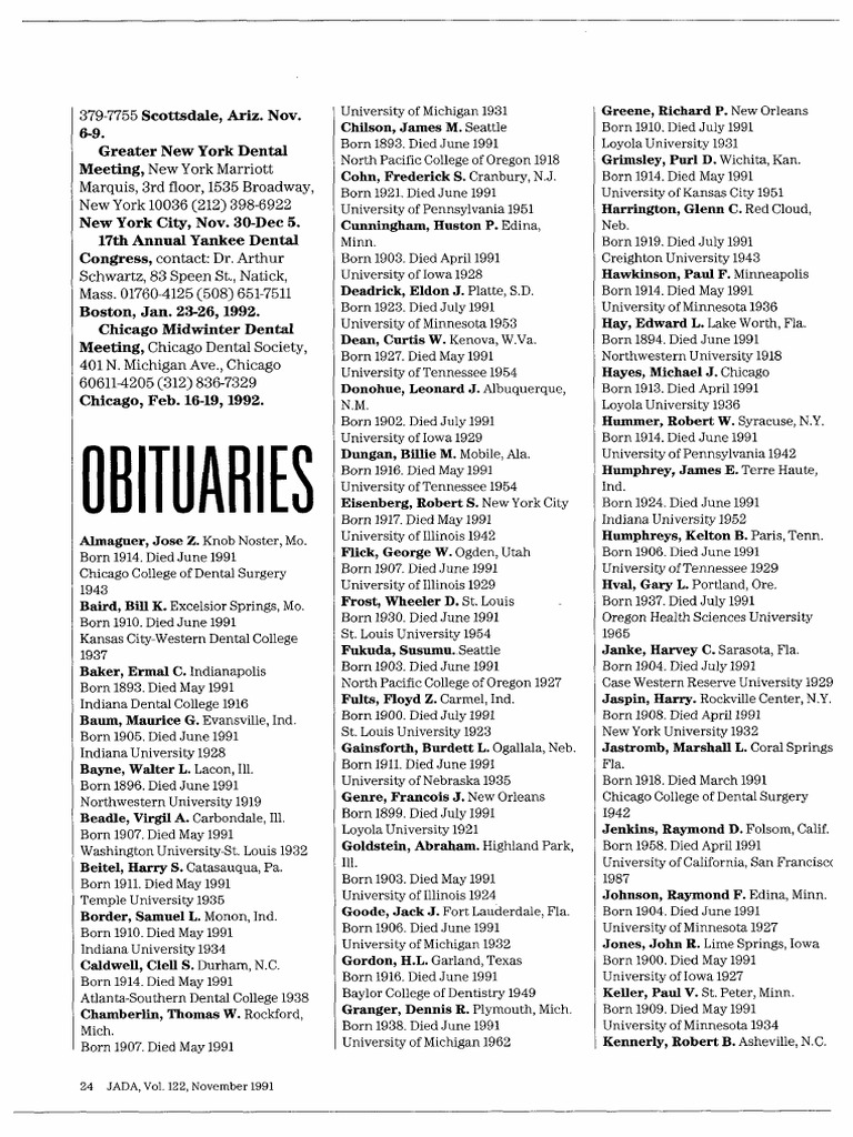 Obituaries Adaj | PDF | Dentistry