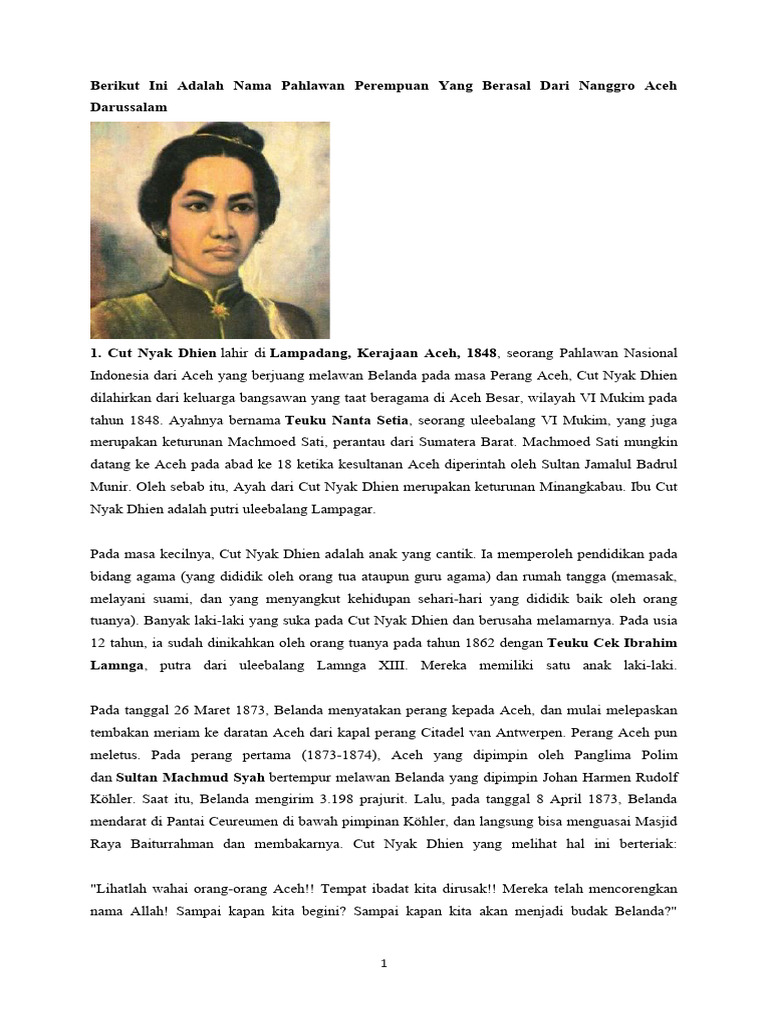 Pejuang Aceh Tewas 1891: Cut Nyak Dhien | PDF | Sejarah