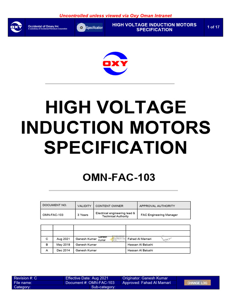 OMN-FAC-103 HV Induction Motors Spec | PDF | Electric Motor | Insulator ...