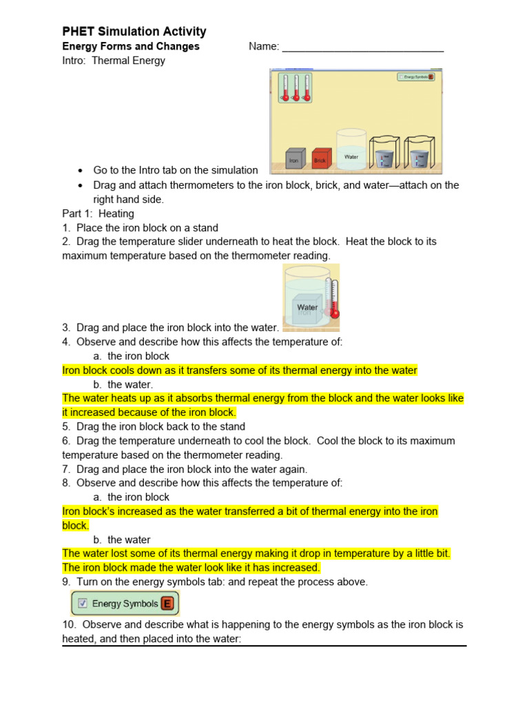 PHET Energy Forms and Changes | PDF | Heat | Heat Transfer
