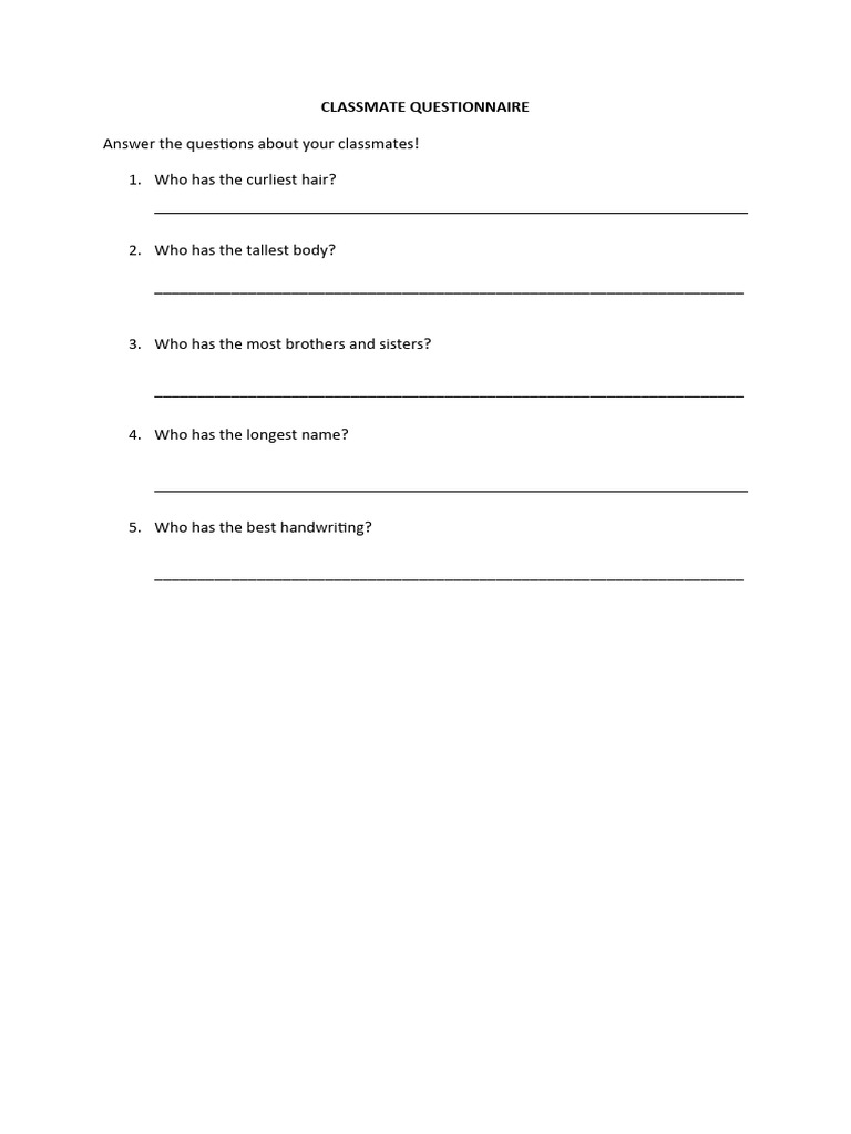 Classmate Questionnaire Compare and Super | PDF