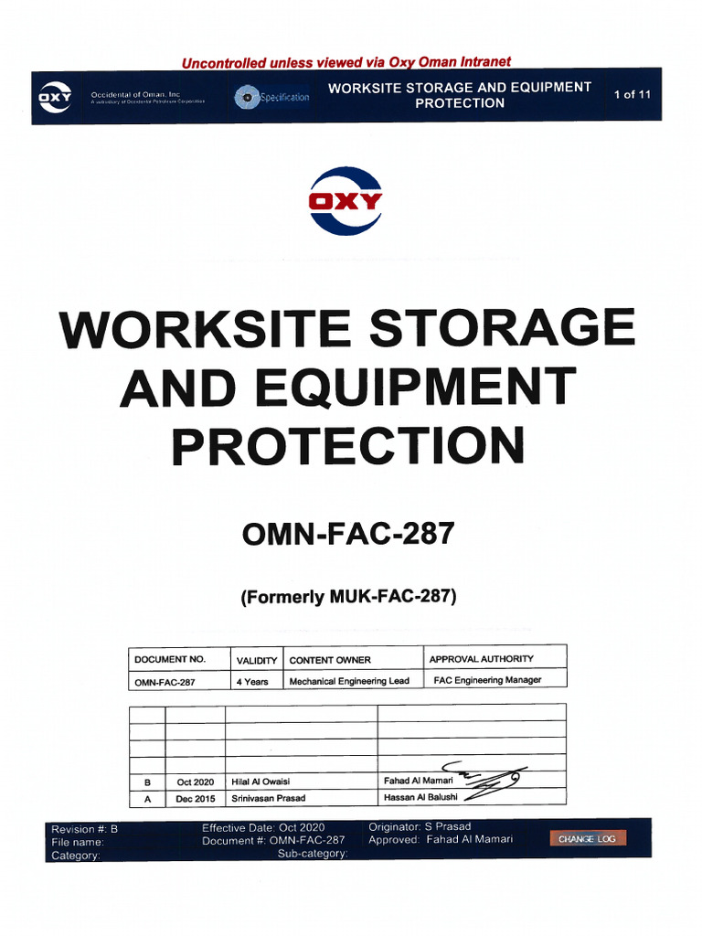 OMN-FAC-287 Work Site Storage | PDF | Pump | Specification (Technical Standard)