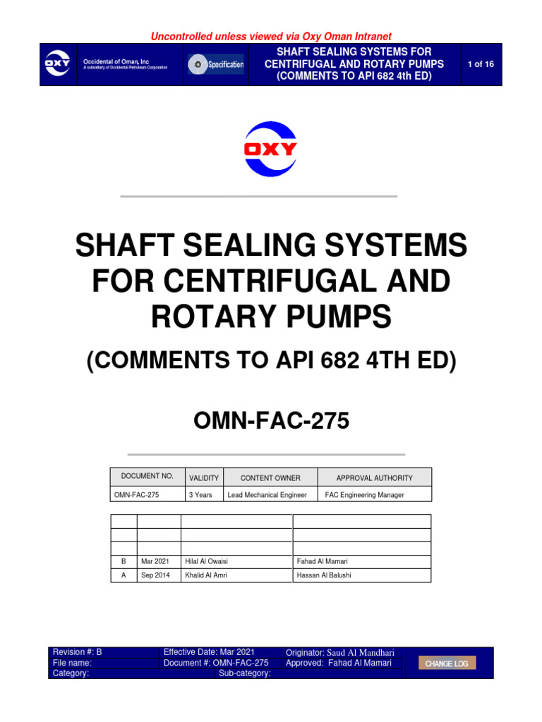 OMN-FAC-275 Shaft Sealing Systems for Centrifugal and Rotary Pumps ...