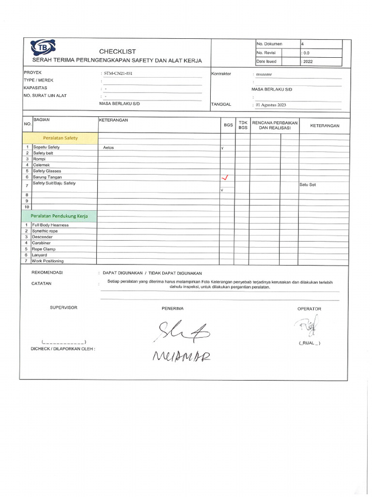 Cek List Apd Karyawan | PDF