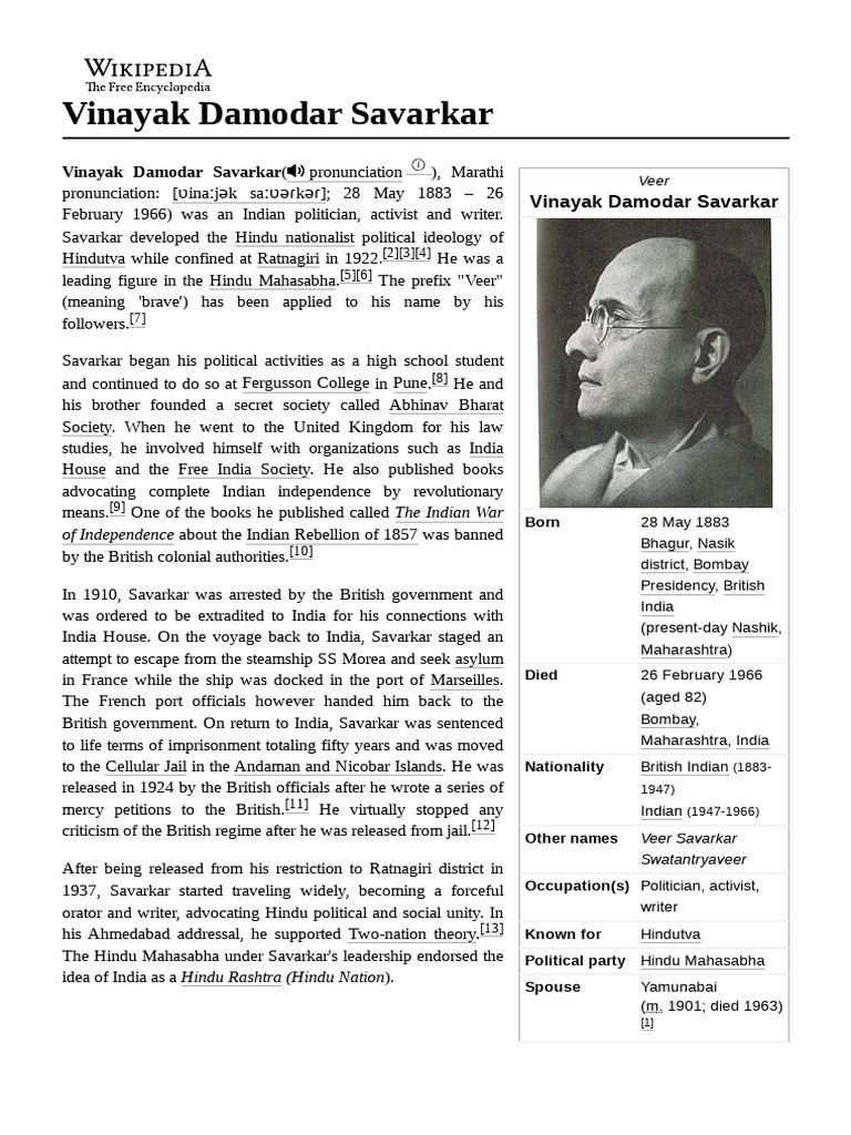 Vinayak Damodar Savarkar-1 | PDF | History