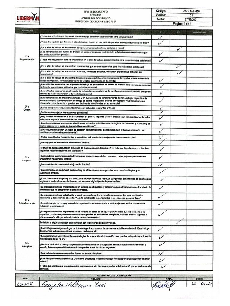 Inspeccion 5S - 2 | PDF