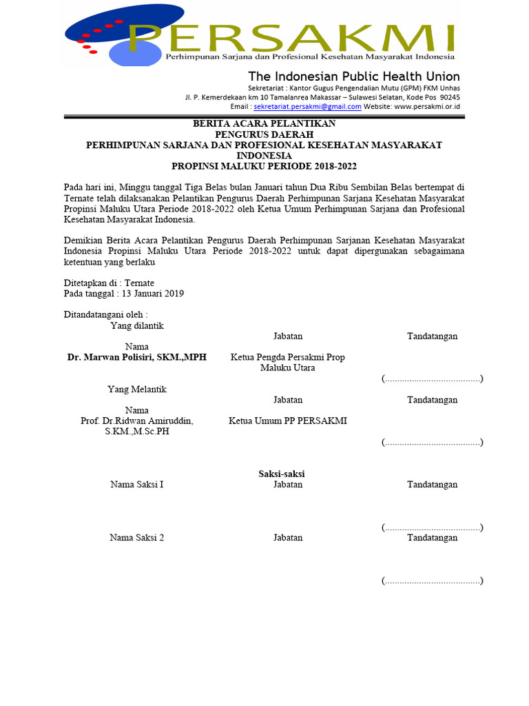 Pelantikan Pengurus Persakmi Maluku Utara | PDF