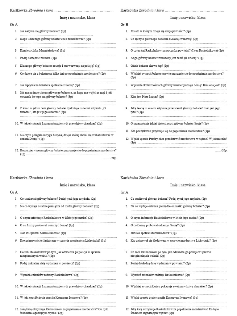 Kartkówka Zbrodnia I Kara | PDF