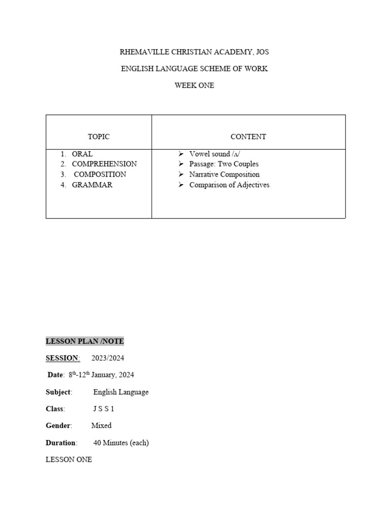 Rca JSS 1 Second Term | PDF | Reading Comprehension | Lesson Plan