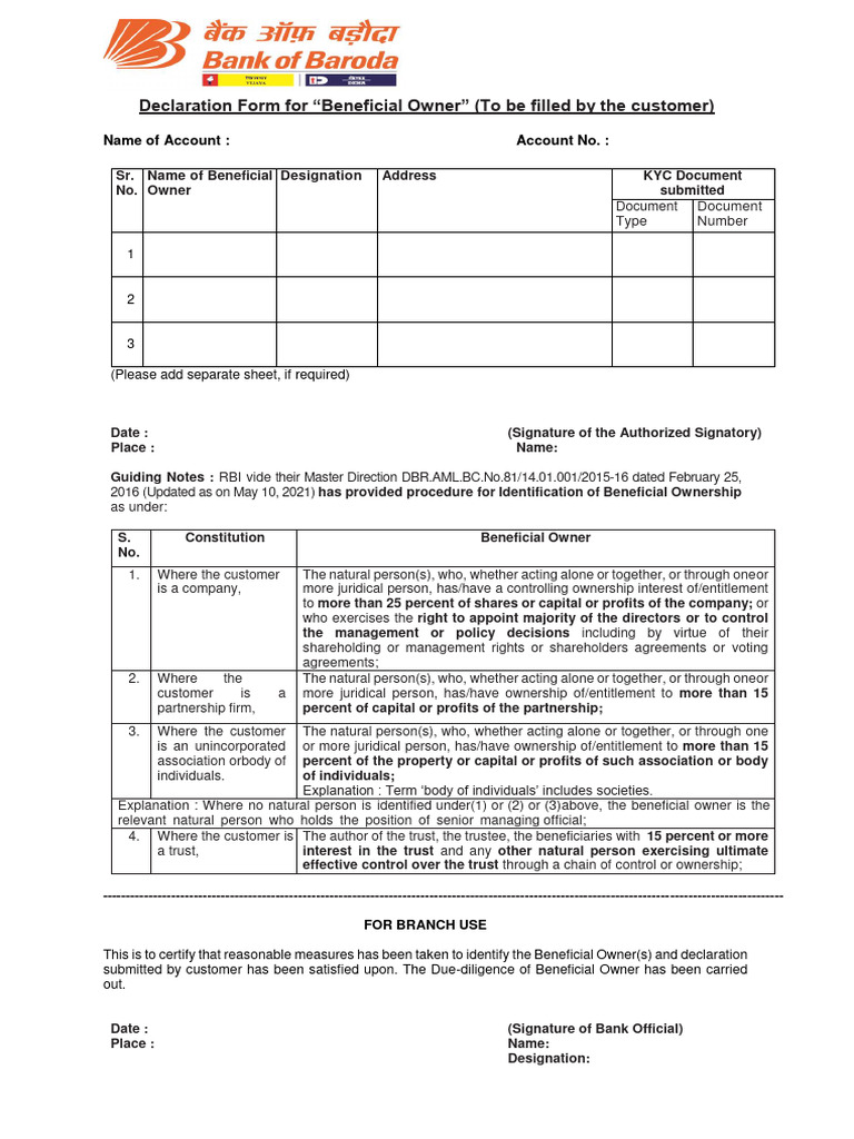 Beneficial Owner Declaration Form 21 15 | PDF | Ownership | Civil Law ...