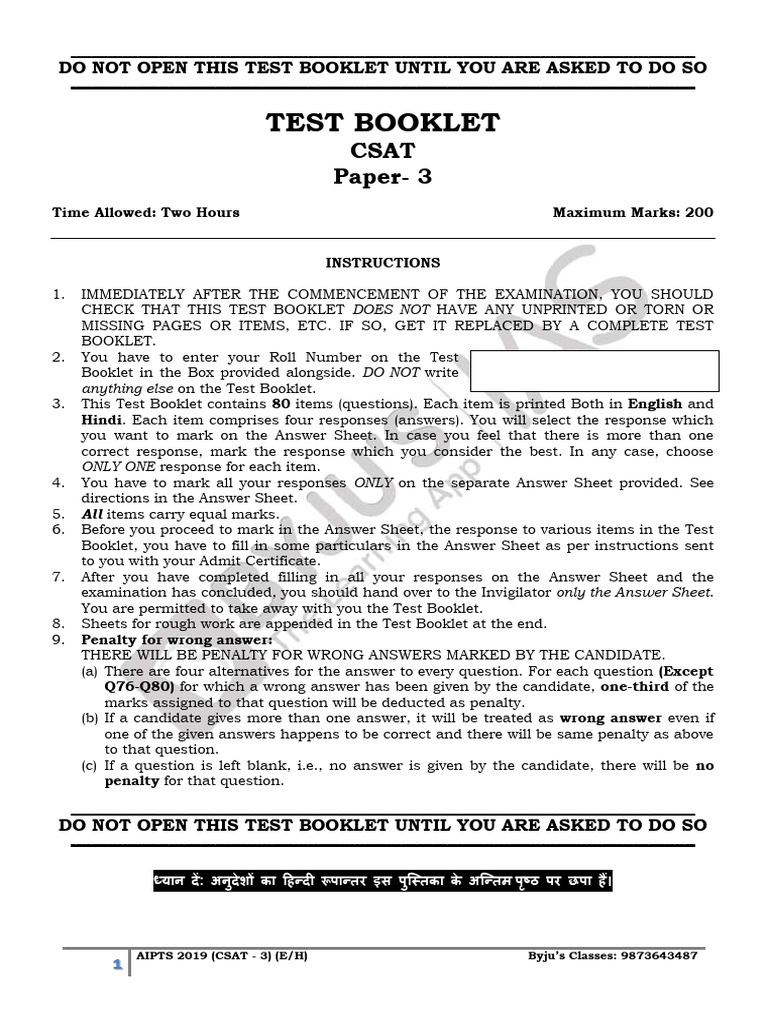 Test Booklet: Csat Paper-3 | PDF | Climate Change | Infrastructure