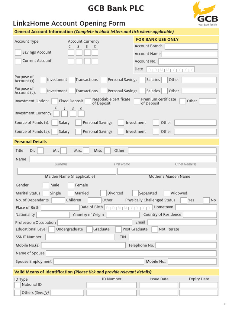 GCB Account Opening Form Guide | PDF | Overdraft | Banks
