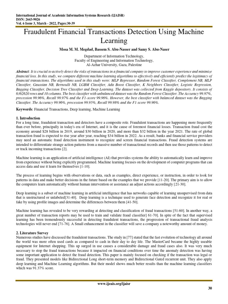 Fraudulent Financial Transactions Detection Using Machine Learning | PDF | Machine Learning ...