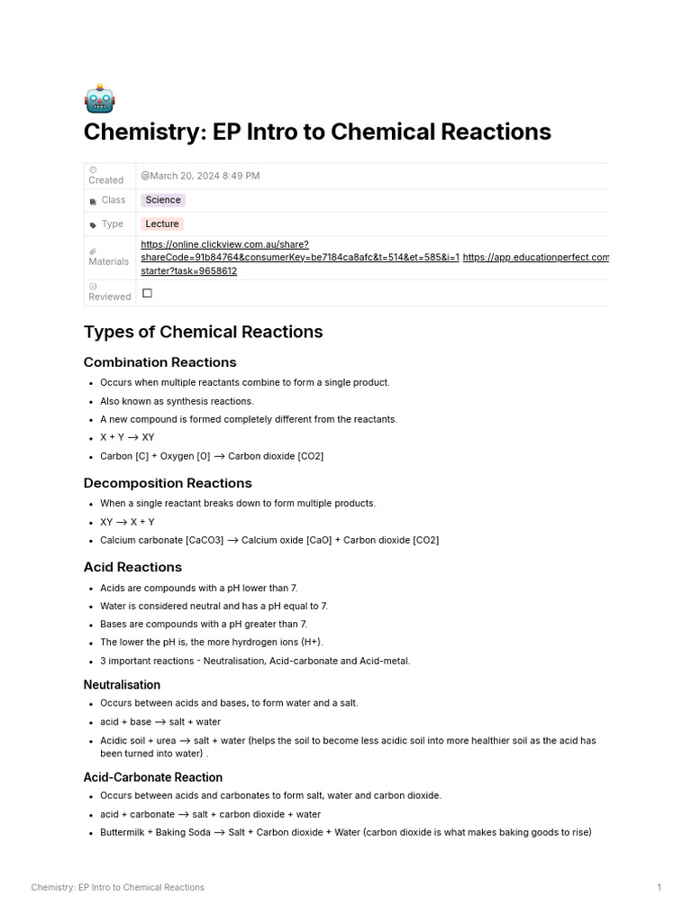 Chemistry EP Intro To Chemical Reactions | PDF | Redox | Chemical Reactions