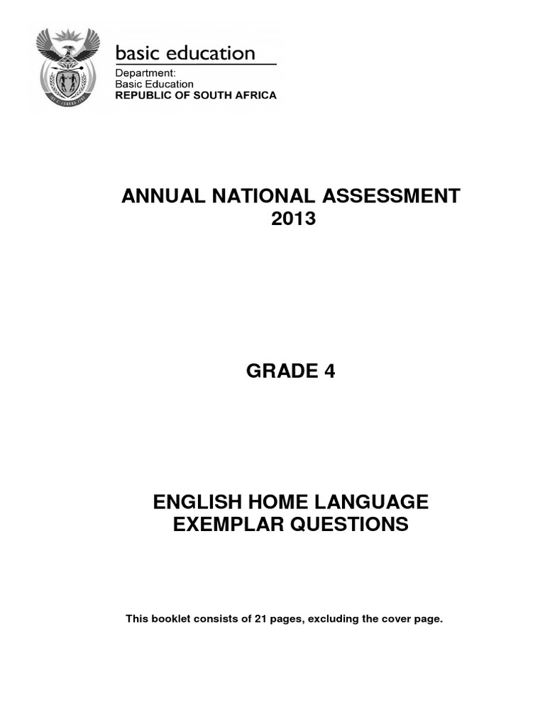 Joined 2013 Grade 4 English HL Exemplar Test | Download Free PDF ...