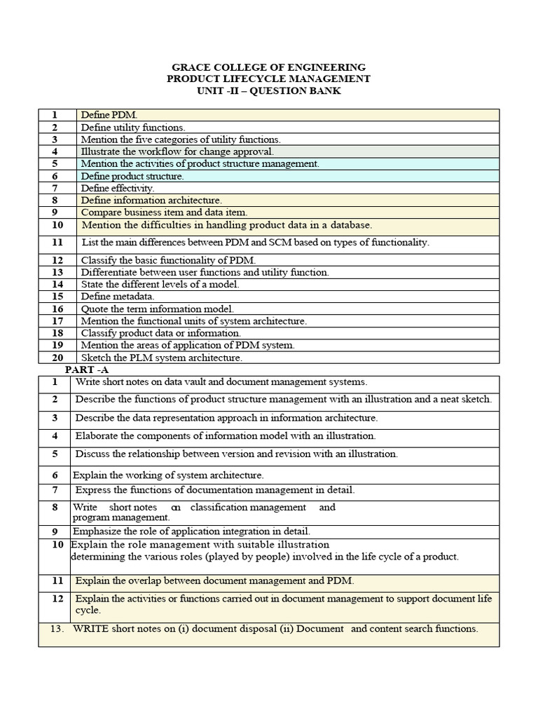 Product Life Cycle Management Question Bank Unit Ii | PDF | Product ...