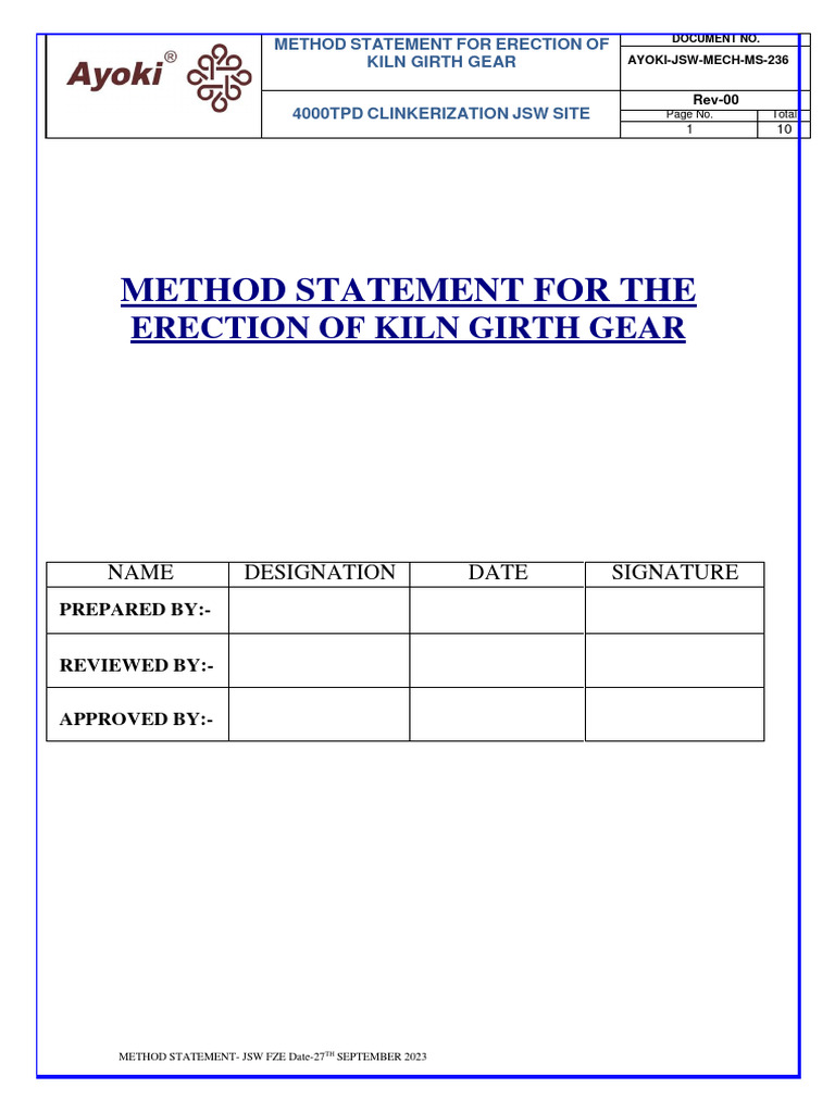Method Statement - Girth Gear | PDF | Crane (Machine) | Personal ...