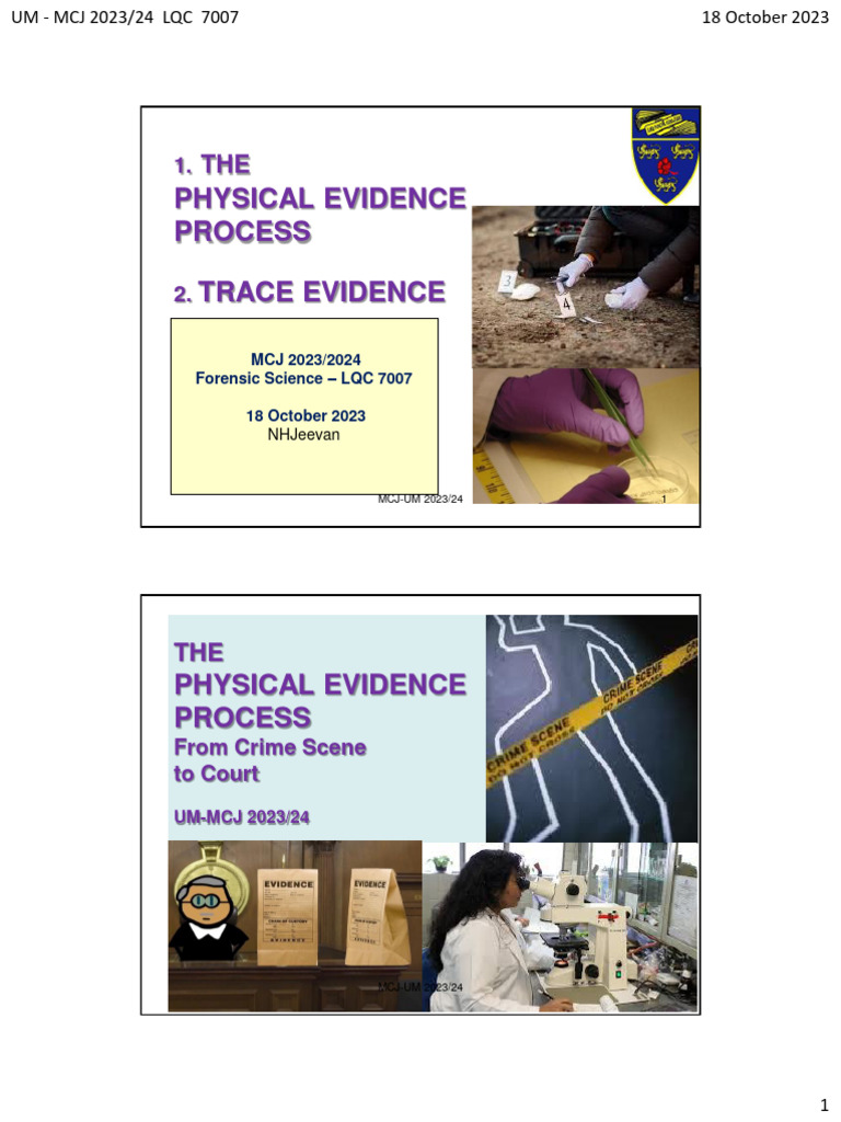 Physical Evidence Process Trace Evidence: MCJ 2023/2024 Forensic ...