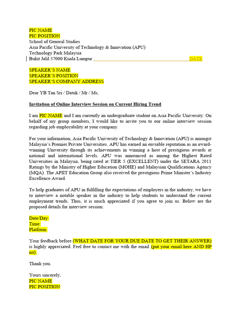 Component 2 Sample Invitation Letter | PDF