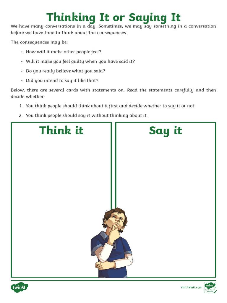 t2 P 452 Thinking It or Saying It Activity Sheet - Ver - 1 | PDF