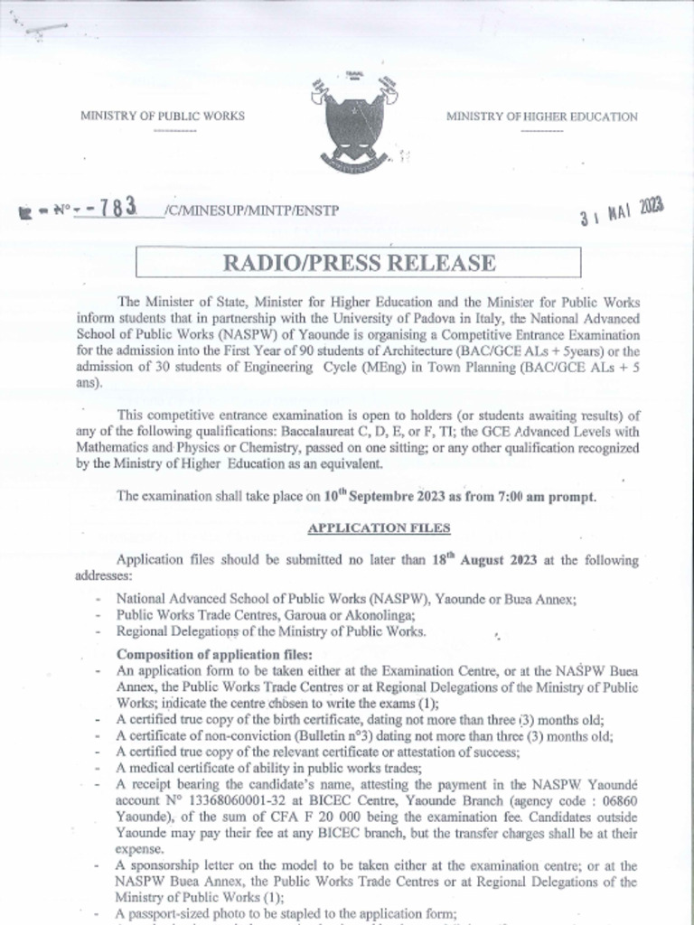 2023 2024 Competitive Entrance Naspw Architecture or Engineering Cycle ...