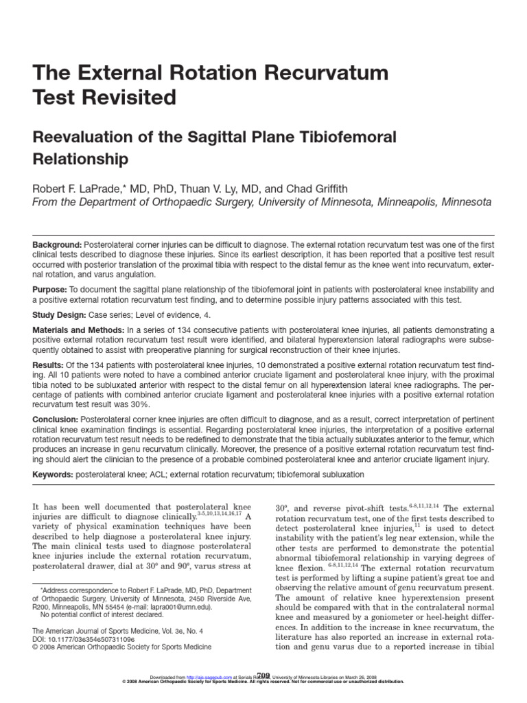 The External Rotation Recurvatum Test Revisited 2008 | PDF | Knee | Joints