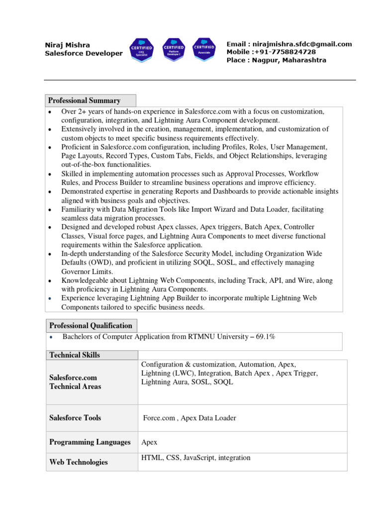 Niraj - Mishra - Salesforce - Developer Resume | PDF | World Wide Web | Internet & Web