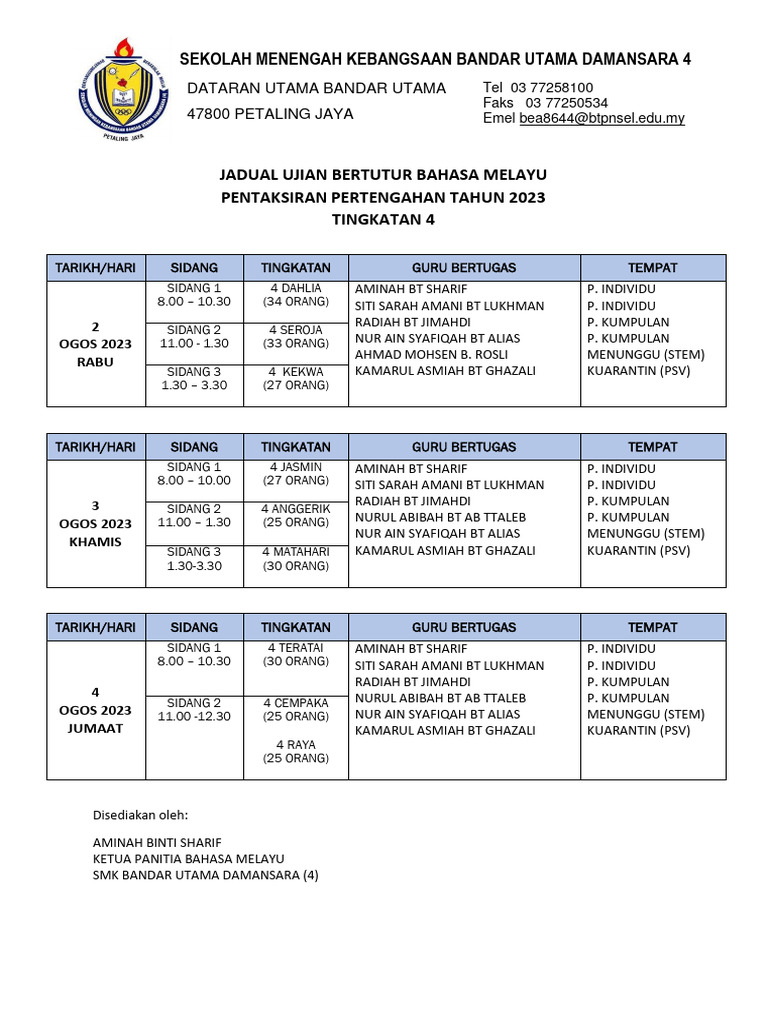 Jadual Lisan BM PPT t4 2023 Terkini | PDF