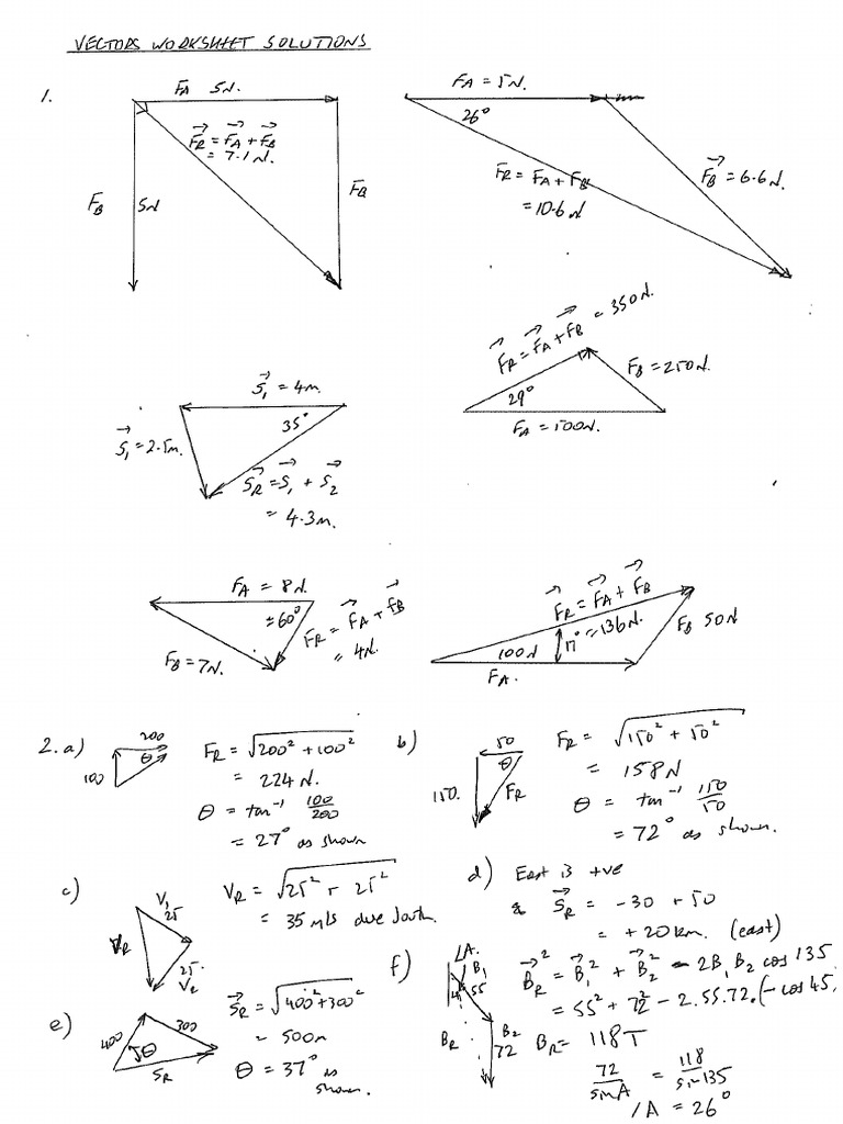 Stage 1 Physics Vectors Worksheet Solutions 2017-1 | PDF