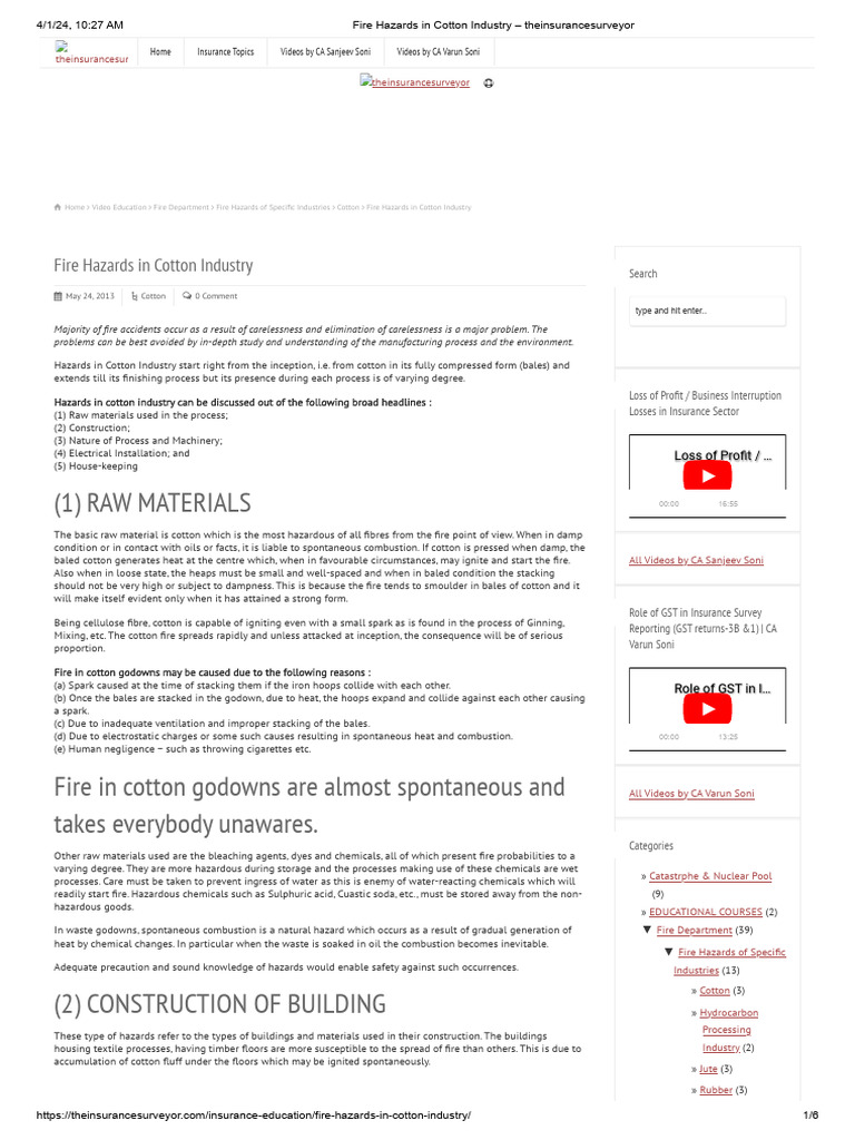Fire Hazards in Cotton Industry | PDF | Electric Arc | Fires