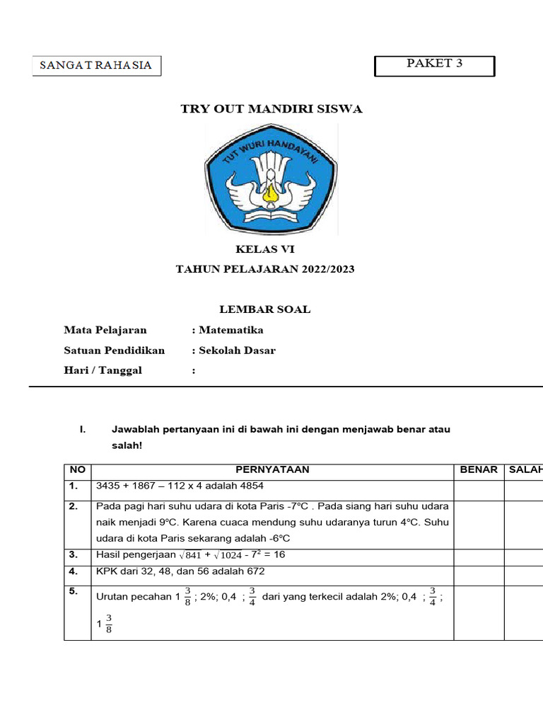 Tryout Matematika II | PDF