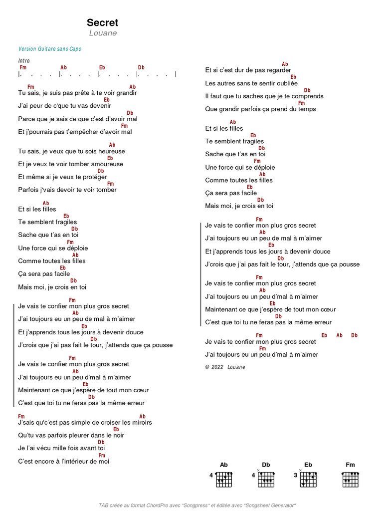 Paroles et accords de "Secret" de Louane | PDF