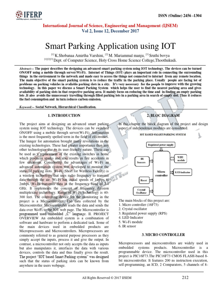 Smart Parking Application Using IOT | PDF | Microcontroller | Internet Of Things