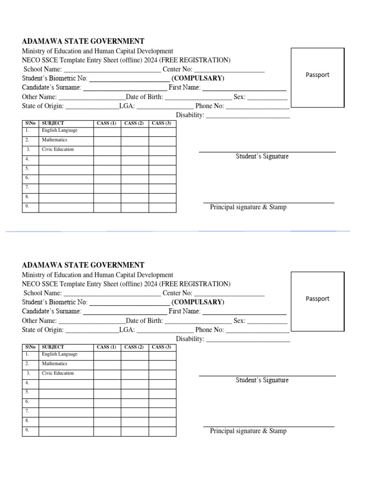 NECO OFFLINE FORM 2024 | PDF