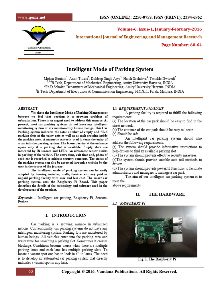 Intelligent Mode of Parking System | PDF | Parking | Raspberry Pi