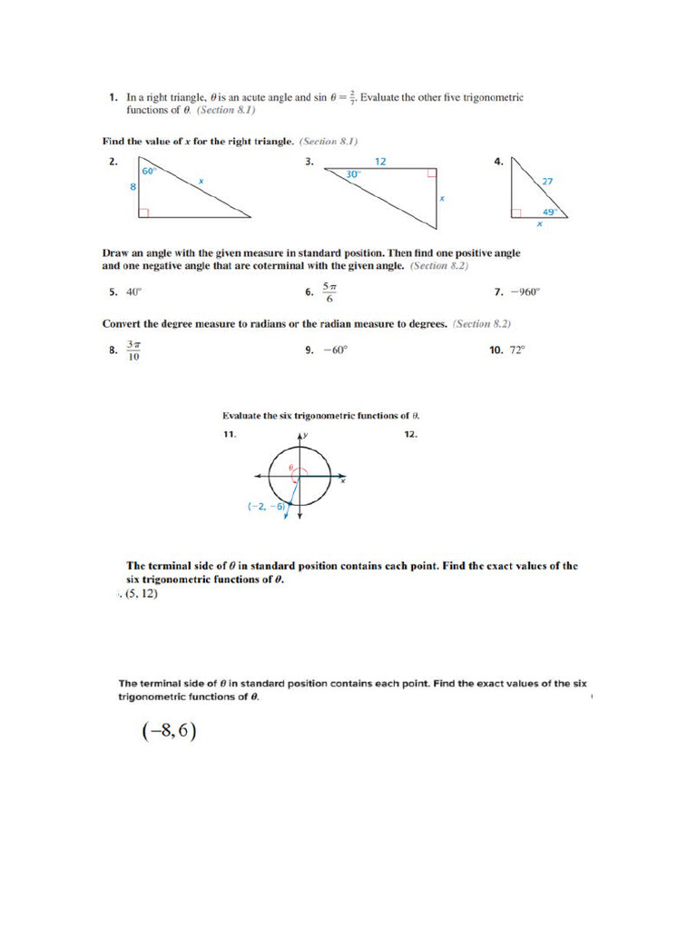 Worksheet trigo | PDF