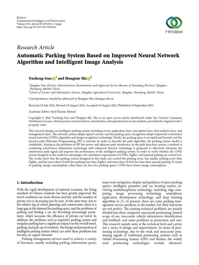 Automatic Parking System Based On Improved Neural Pdf Computer Network Computer Vision
