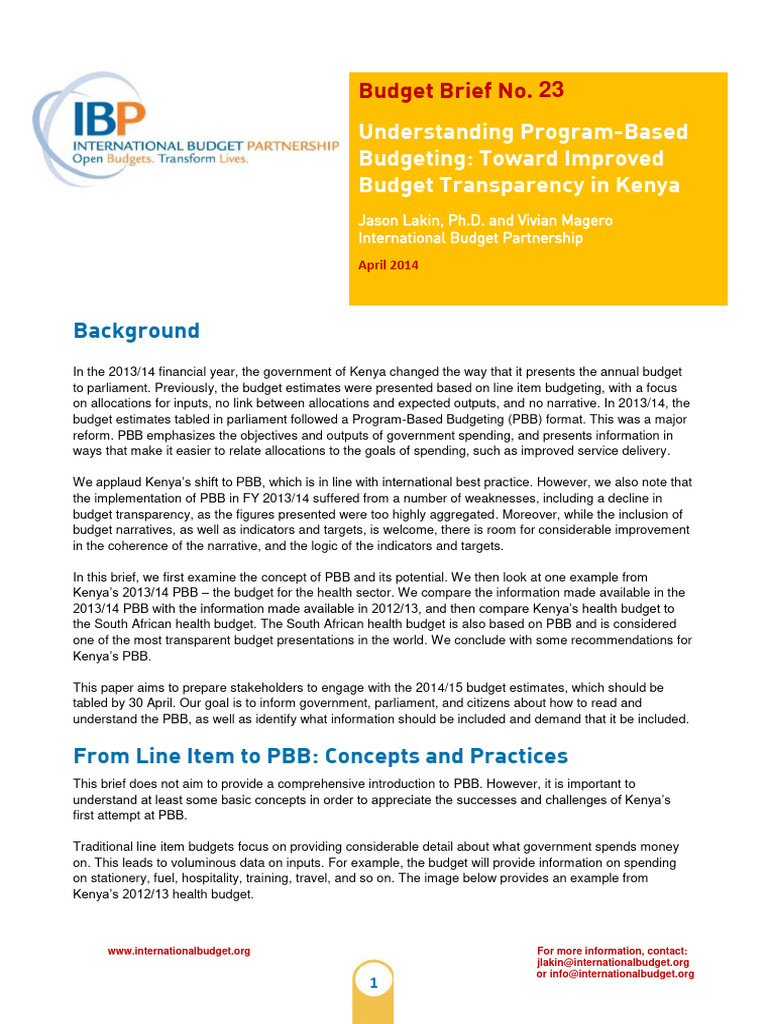 Program Based Budgeting in Kenya | PDF | Kenya | Management Of Hiv/Aids