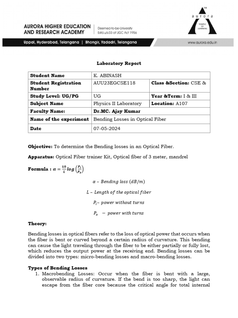 LAB REPORT 10 PHY | PDF | Optical Fiber | Optics
