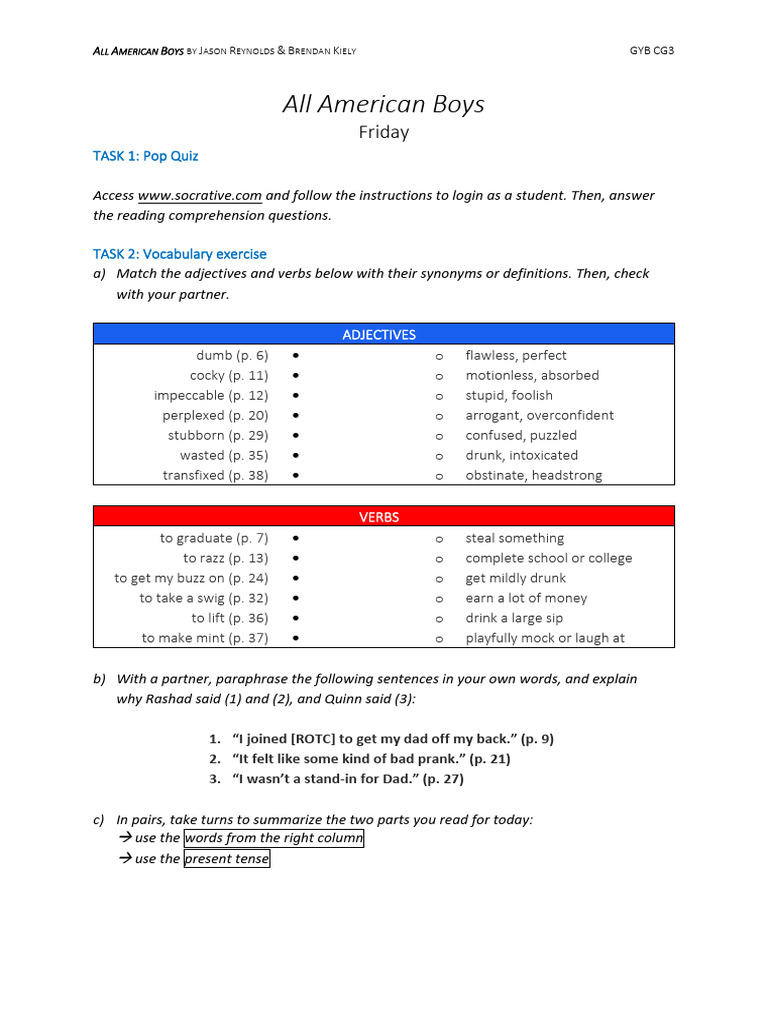 All American Boys Study Guide Activities | PDF | Social Science
