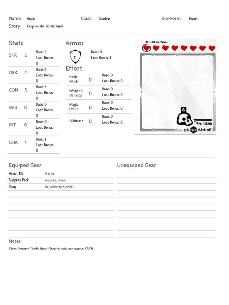 IC RPG Character Sheet Aegis | PDF