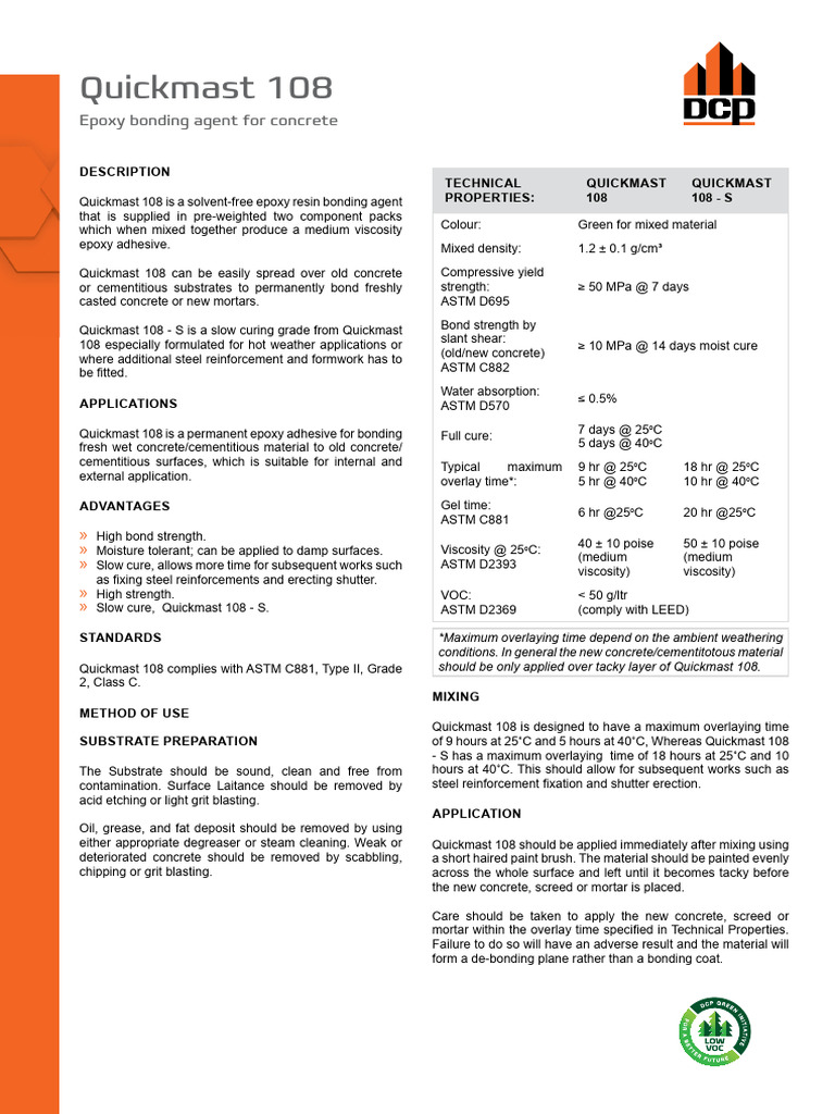 Quickmast 108 TDS-1 | PDF | Concrete | Epoxy