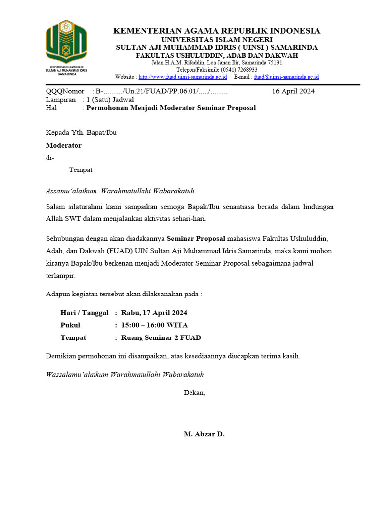 Permohonan Moderator Seminar | PDF