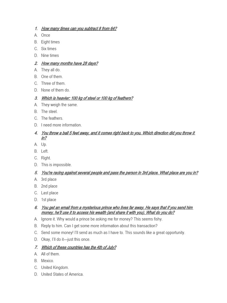 Common Sense Quiz | PDF