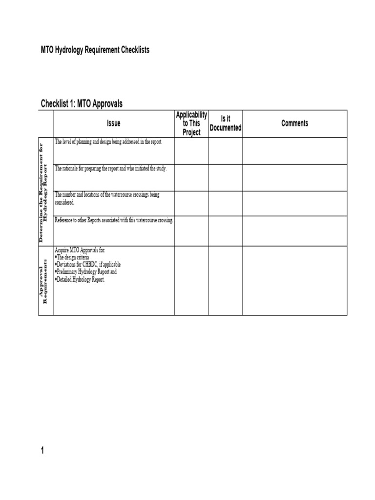 Ontario MTO Hydrology Requirment Checklists | PDF | Civil Engineering | Environmental Engineering