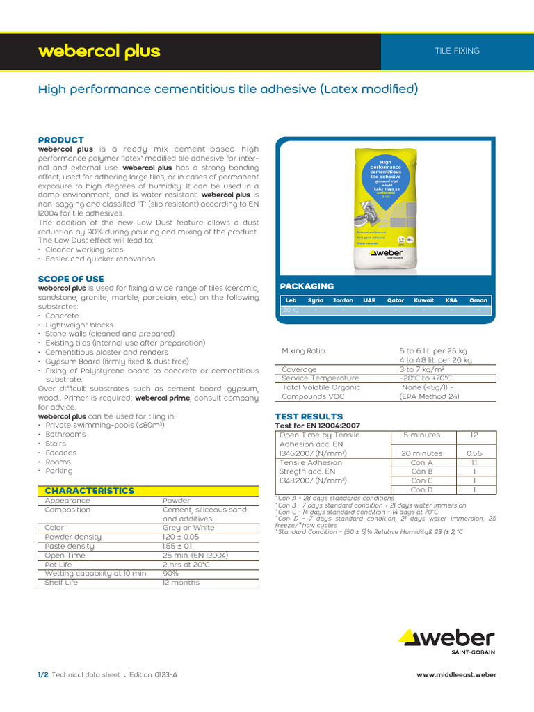 Webercol Plus Lebanon | PDF | Tile | Concrete